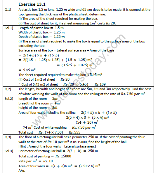 NCERT Solutions Class 9 Mathematics Chapter 13 Surface Area And Volume
